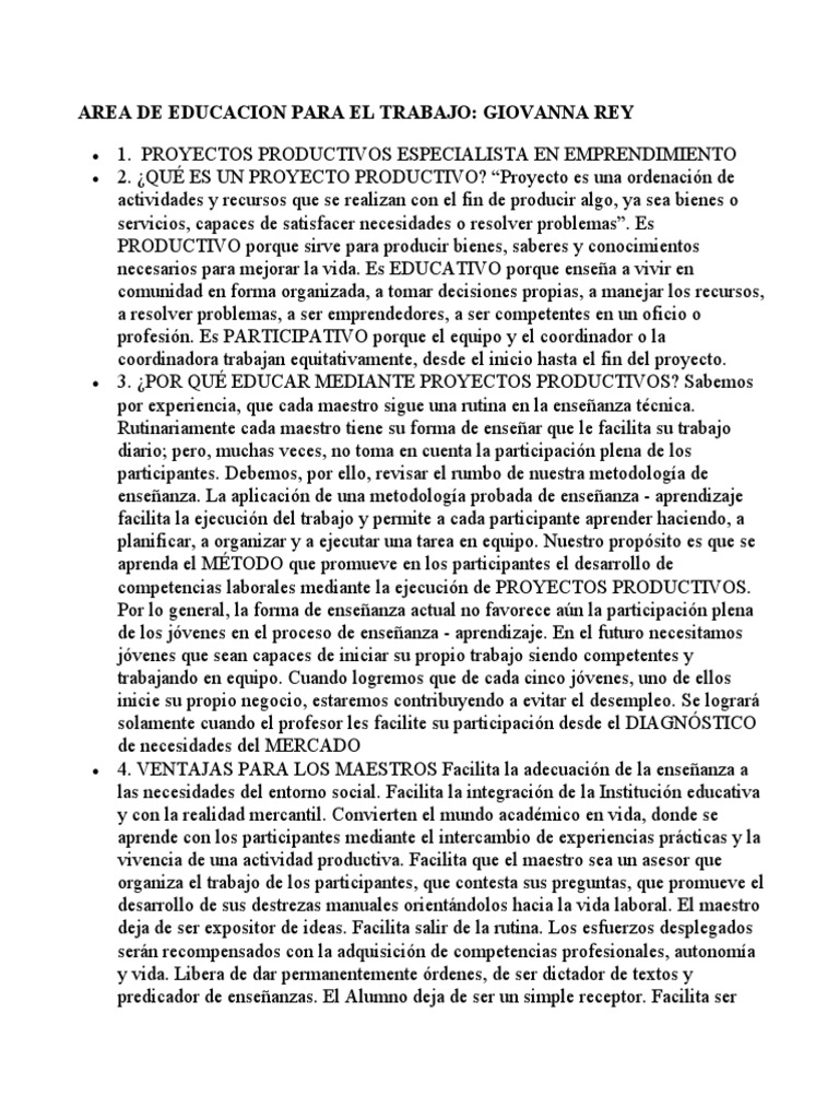 Pasos para Elaborar Un Proyecto Productivo | PDF | Enseñando | Aprendizaje