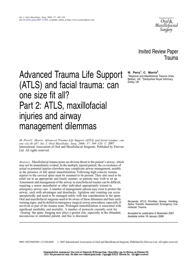 Advanced Trauma Life Support (ATLS) and Facial Trauma Can One Size Fit All Part 2 ATLS ...