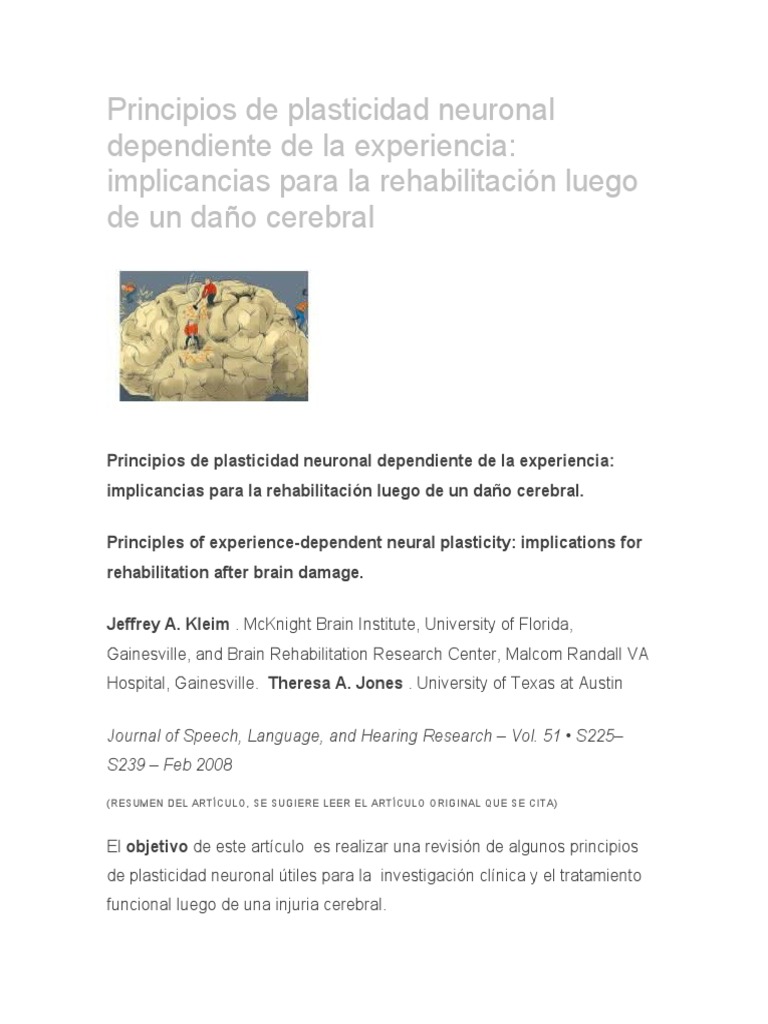Plasticidad neuronal y rehabilitación cerebral | PDF | Neuroplasticidad ...