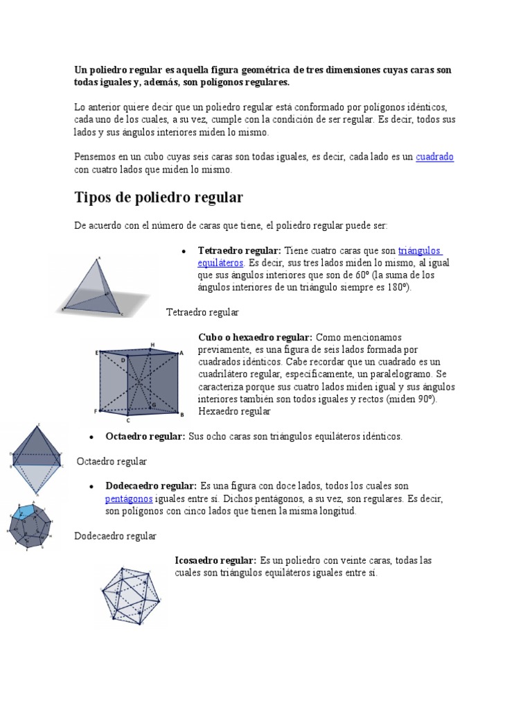 Tipos de Poliedros Regulares Explicados | PDF | Métodos y materiales de ...
