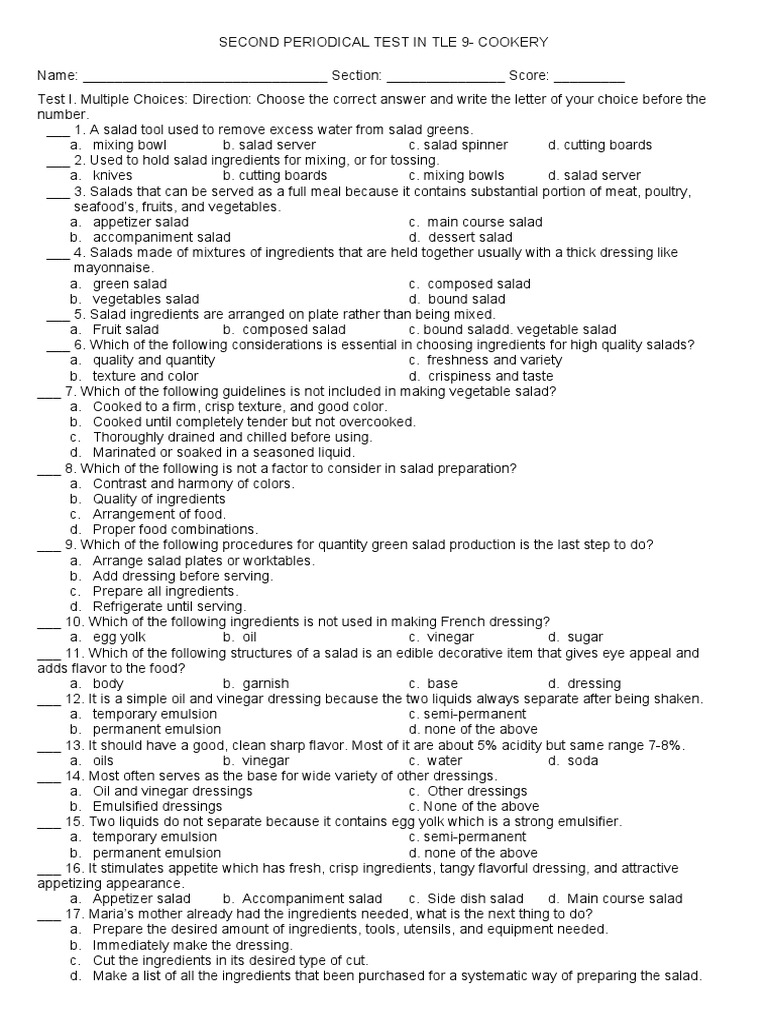 Tips for acing your TLE Cookery exam | PDF | Salad | Nutrition