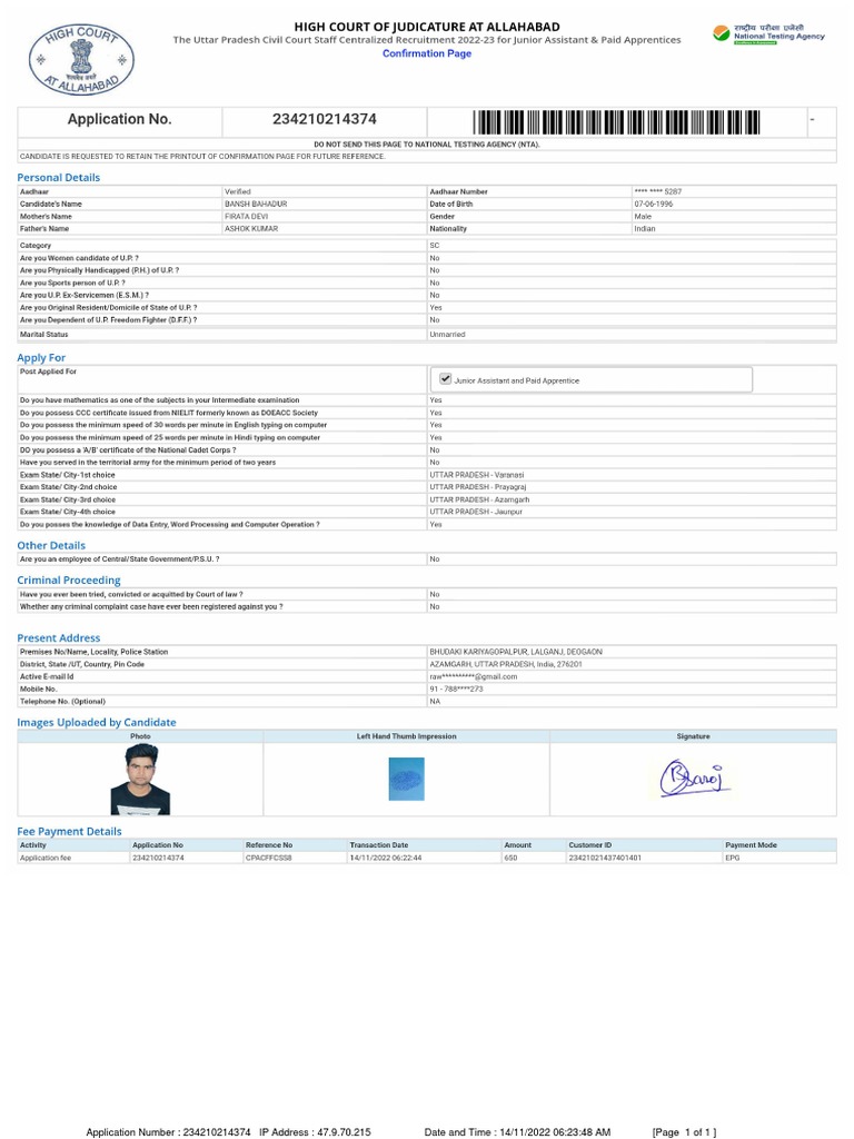 Exam Registration Details | PDF