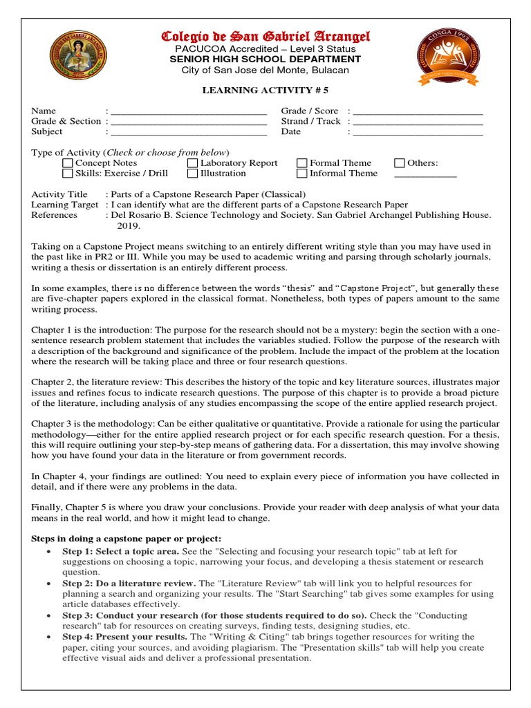LAS 5 Parts of A Capstone Research Paper Classical | PDF | Methodology ...