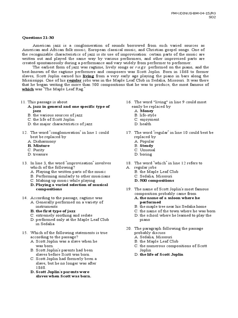 Latihan Uts English 2 | PDF | Scott Joplin | Ragtime