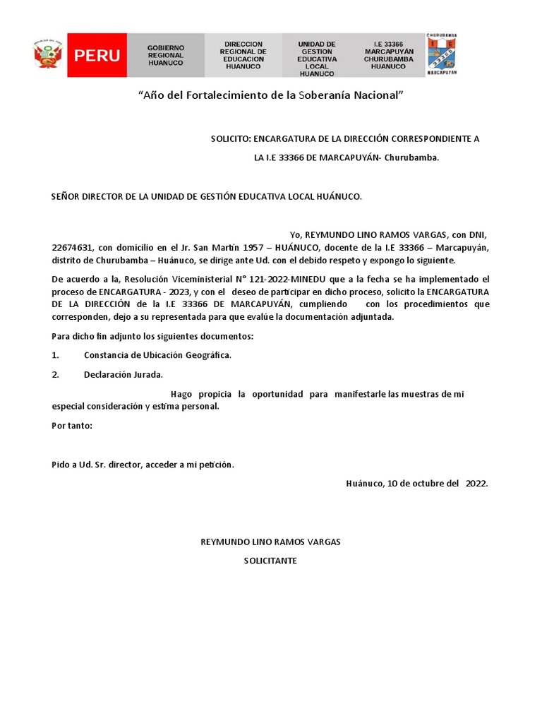 Solicitud para Encargatura - 2023 | PDF