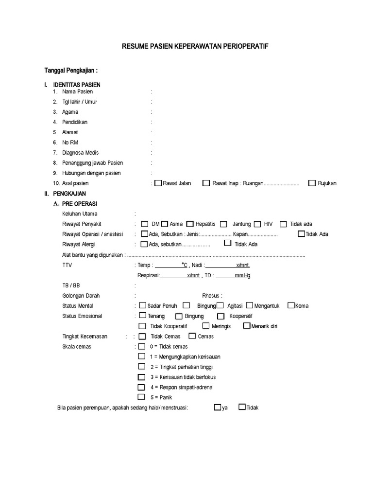 Format Resume Kamar Operasi 2021 Revisi | PDF