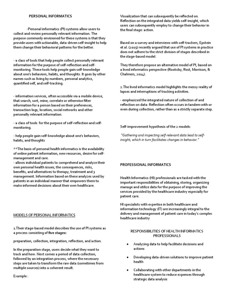 Personal Informatics for Self-Insight | PDF | Health Informatics | Nursing