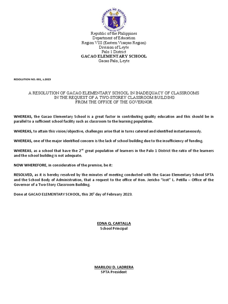 Makeshift Classroom Resolution | PDF