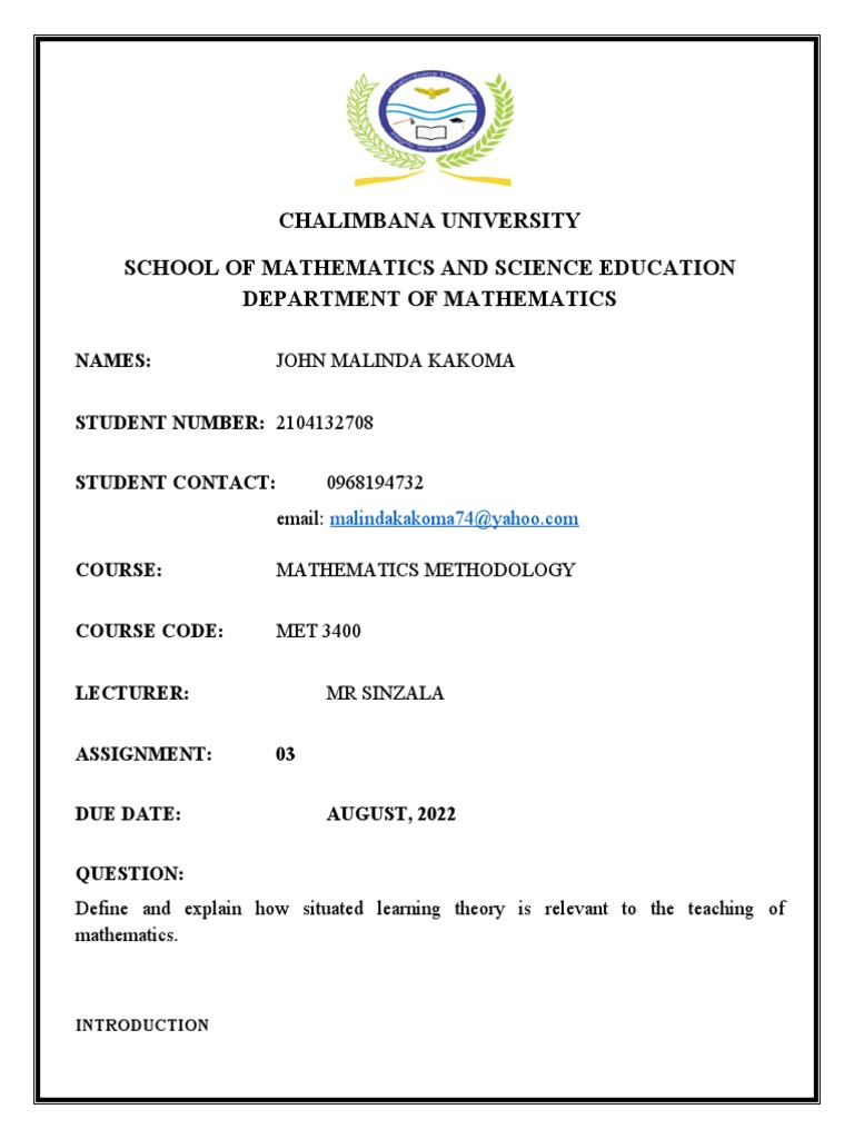 Math Assignment 03 - Final Draft | PDF | Learning | Learning Theory (Education)