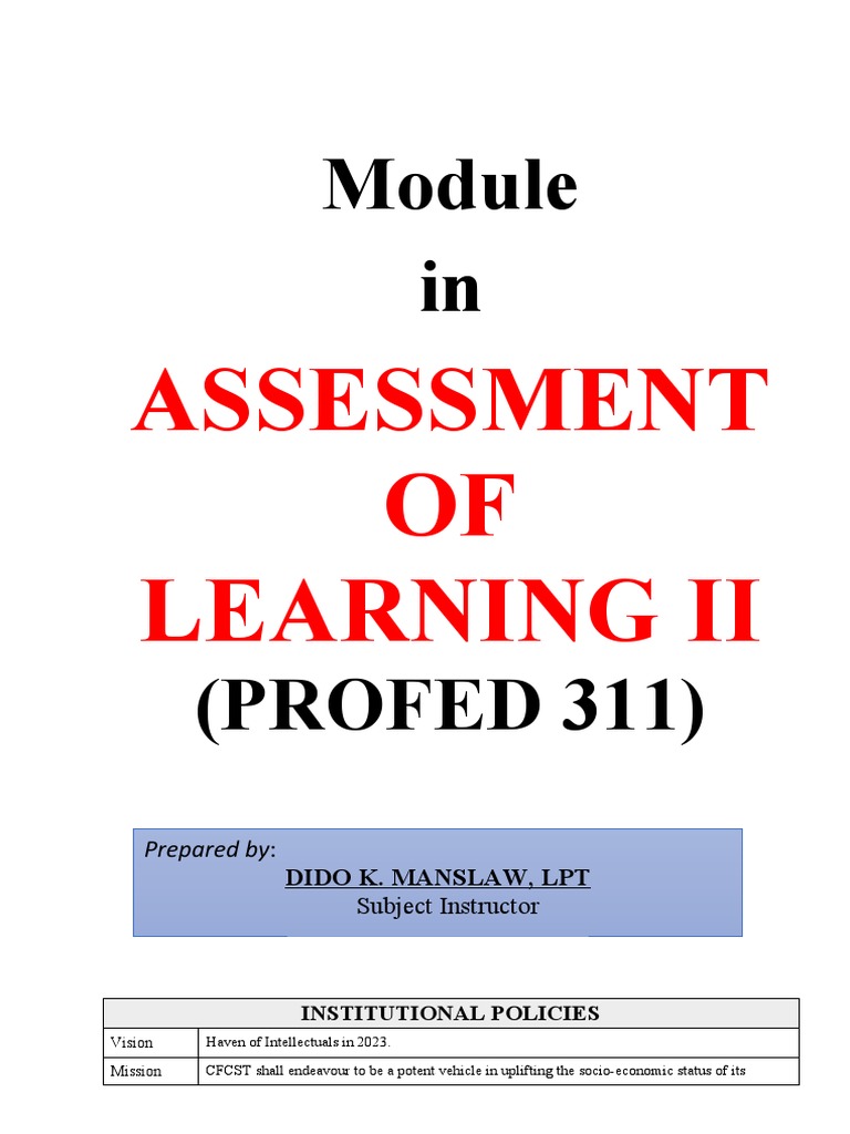 Module in Assessment of Learning 2 | PDF | Statistics | Coefficient Of ...