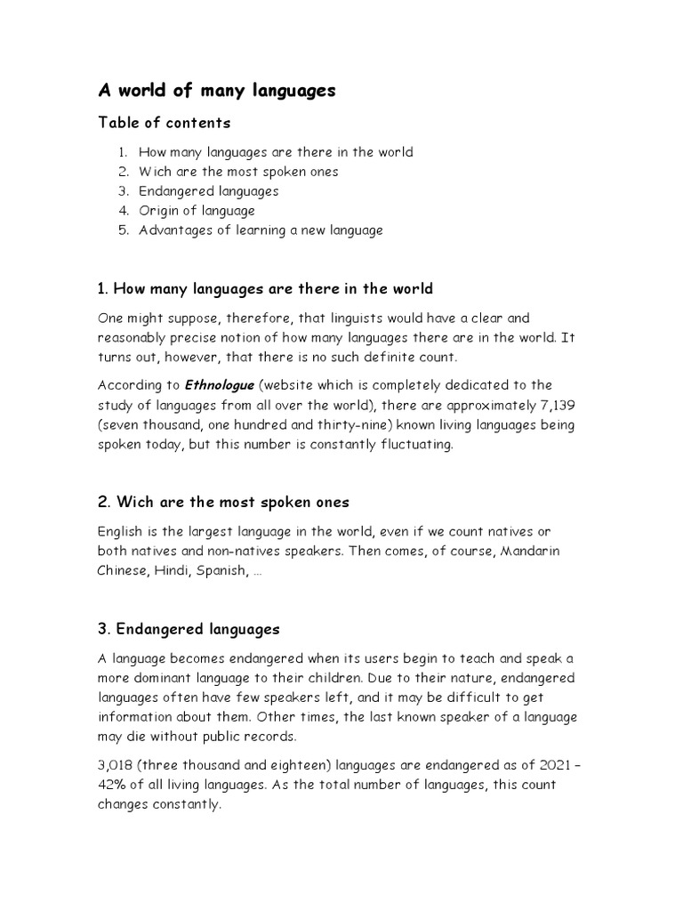 A World of Many Languages | PDF | Origin Of Language | Communication