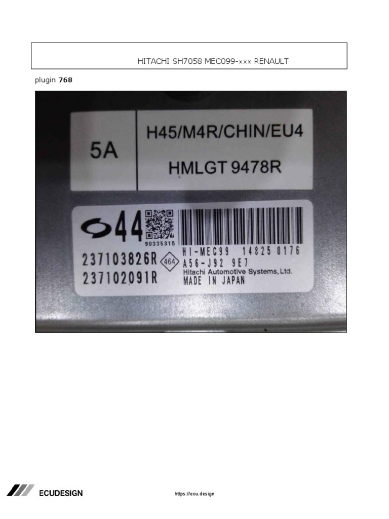 Hitachi sh7058 Mec099-Xxx Renault | PDF