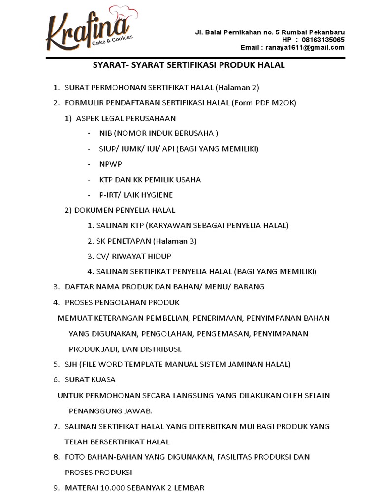 Format Pengajuan Sertifikasi Halal Dan Penyelia Halal (1) - Compressed | PDF