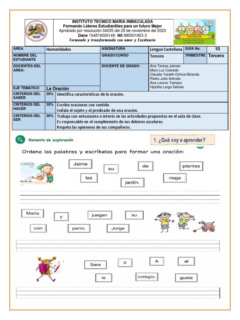 guia 10 LA ORACIÓN | PDF