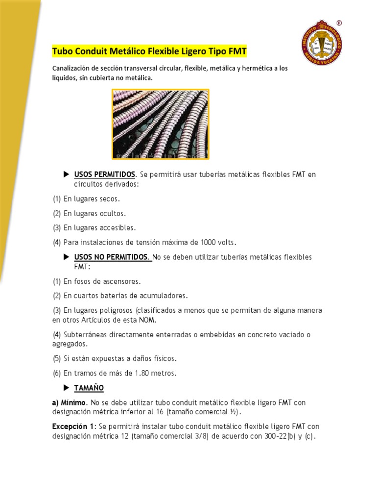 Tubo Conduit Metálico Flexible Ligero Tipo FMT | PDF | Ingenieria ...