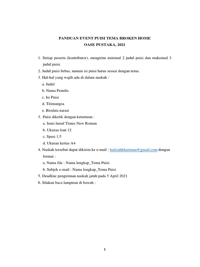 Panduan Event Puisi Tema Broken Home | PDF