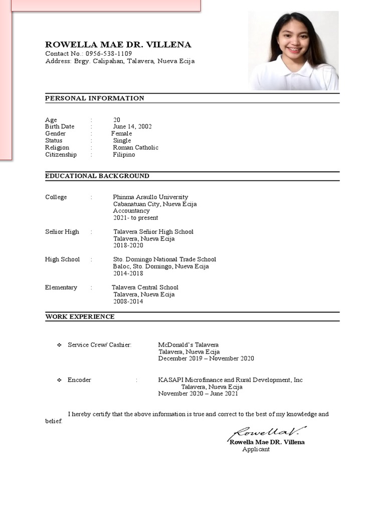 Rowella Mae Dr. Villena: Personal Information | PDF