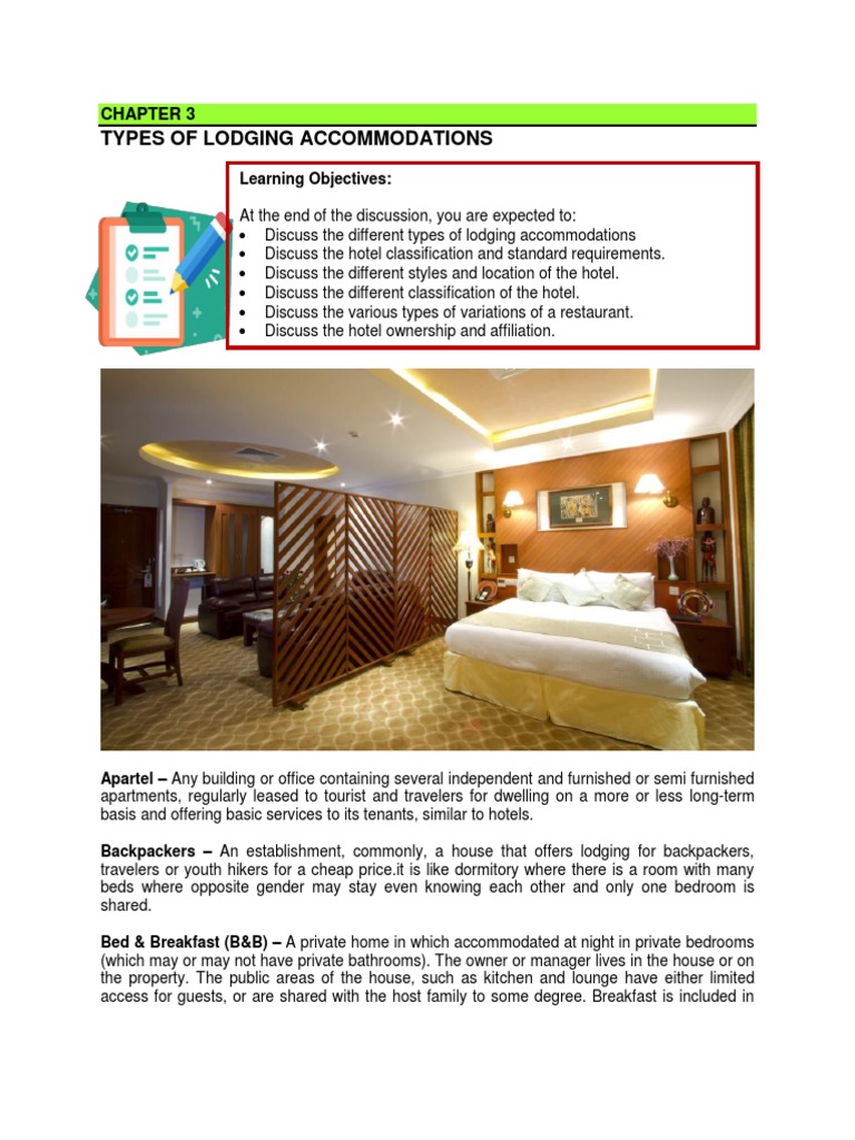 Types of Lodging Accommodations | PDF | Restaurants | Hotel