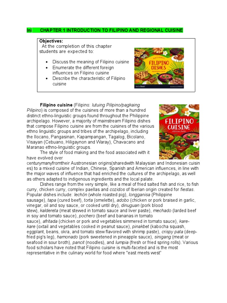 Chapter 1 Introduction To Filipino and Regional Cuisine | PDF | Chinese ...