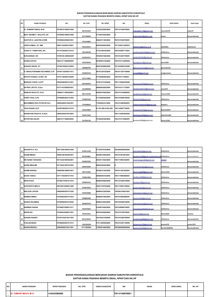 EFIN Daftar Nama Pegawai Pajak 2021 | PDF