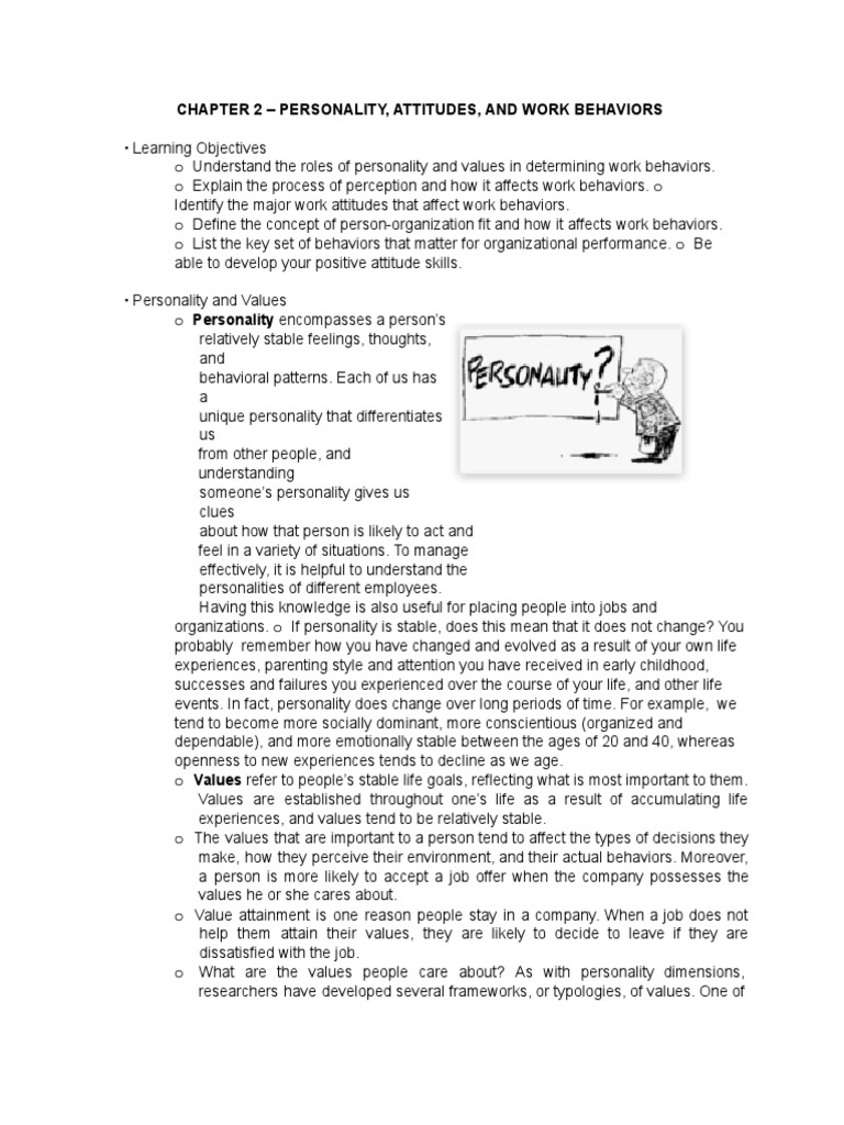 Chapter 2 - Personality, Attitudes, and Work Behaviors | PDF | Job ...