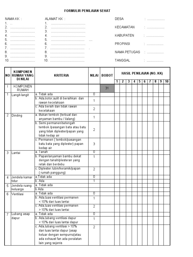 Formulir Rumah Sehat | PDF