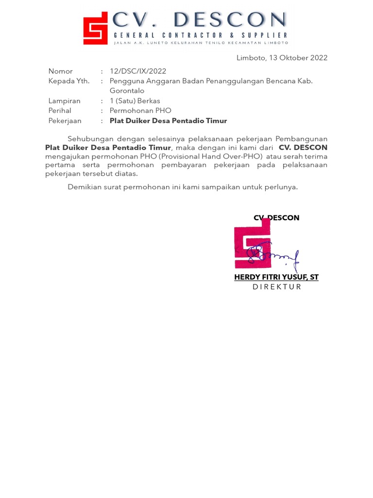 Plat Duiker Desa Pentadio Timur, Maka Dengan Ini Kami Dari CV. DESCON | PDF | Sains & Matematika