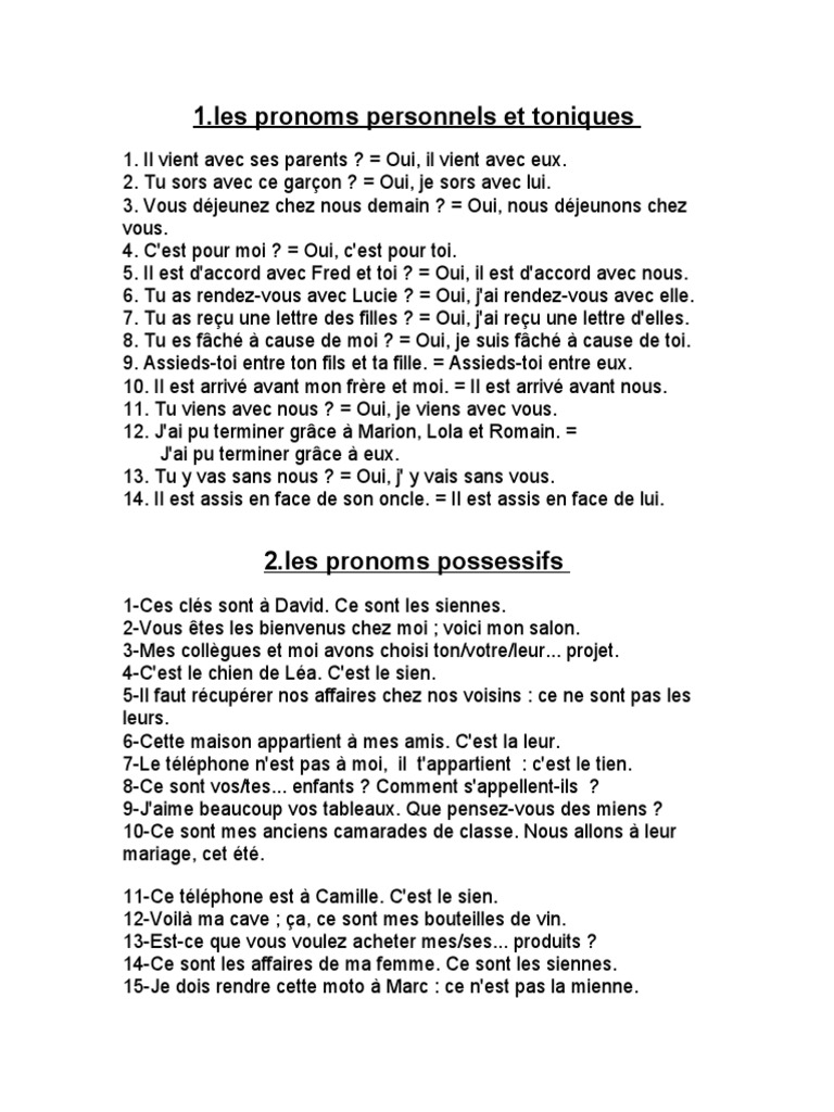Les Pronoms - Personnels Sujets | PDF