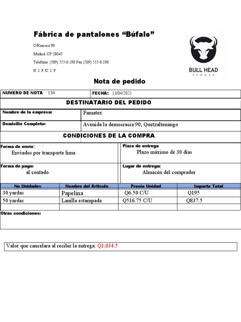 Nota de Pedido... Redaccion.. Dia13 | PDF