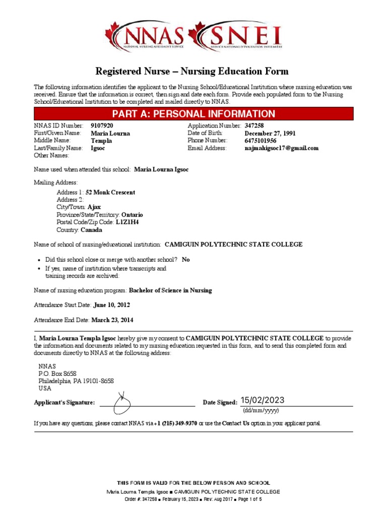 IEN FORMS RPT RNEducationForm-3 | PDF | Nursing | Academic Degree