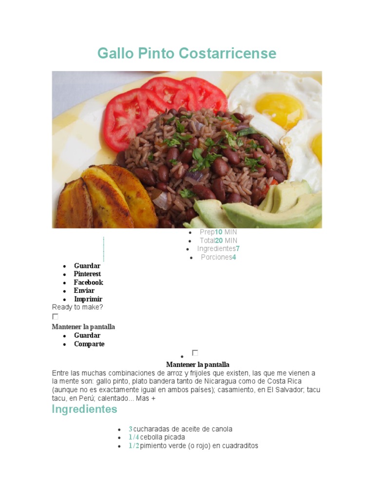 Receta de Gallo Pinto Costarricense | PDF