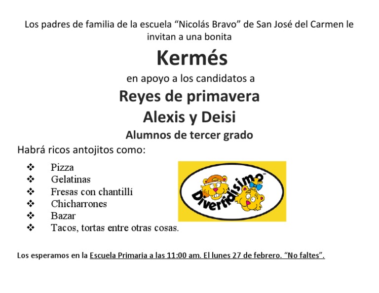Kermés Escolar: Apoyo a Reyes de Primavera | PDF