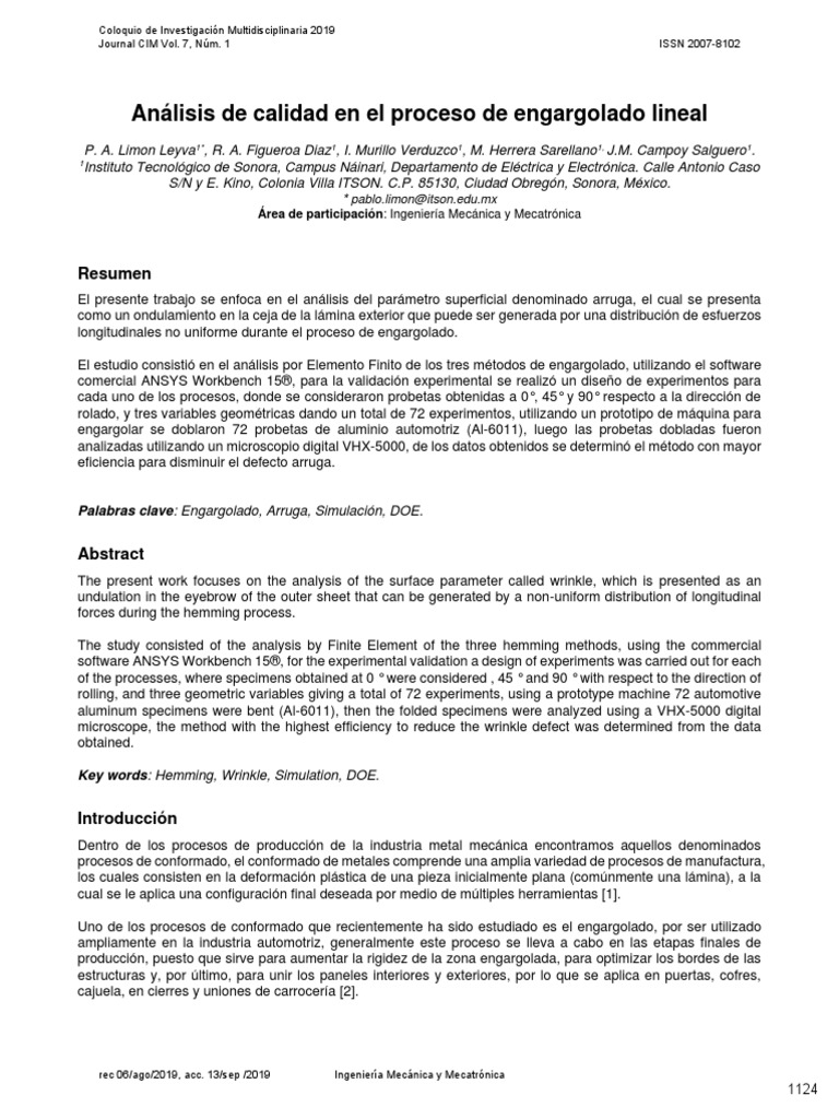Análisis de Calidad en El Proceso de Engargolado Lineal - RESUMEN | PDF ...
