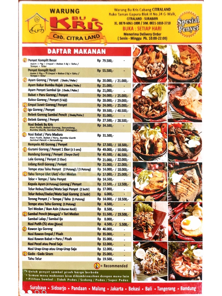 Menu Bu Kris Citraland | PDF