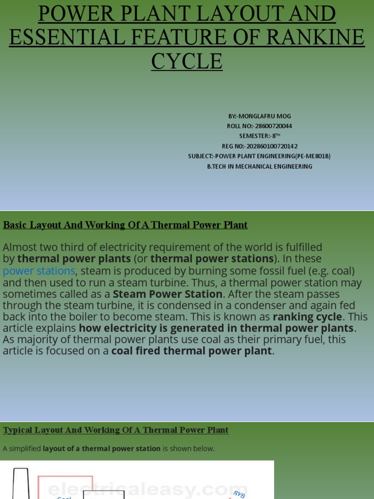 Power Plant Layout and Essential Feature of Rankine | PDF | Boiler | Steam