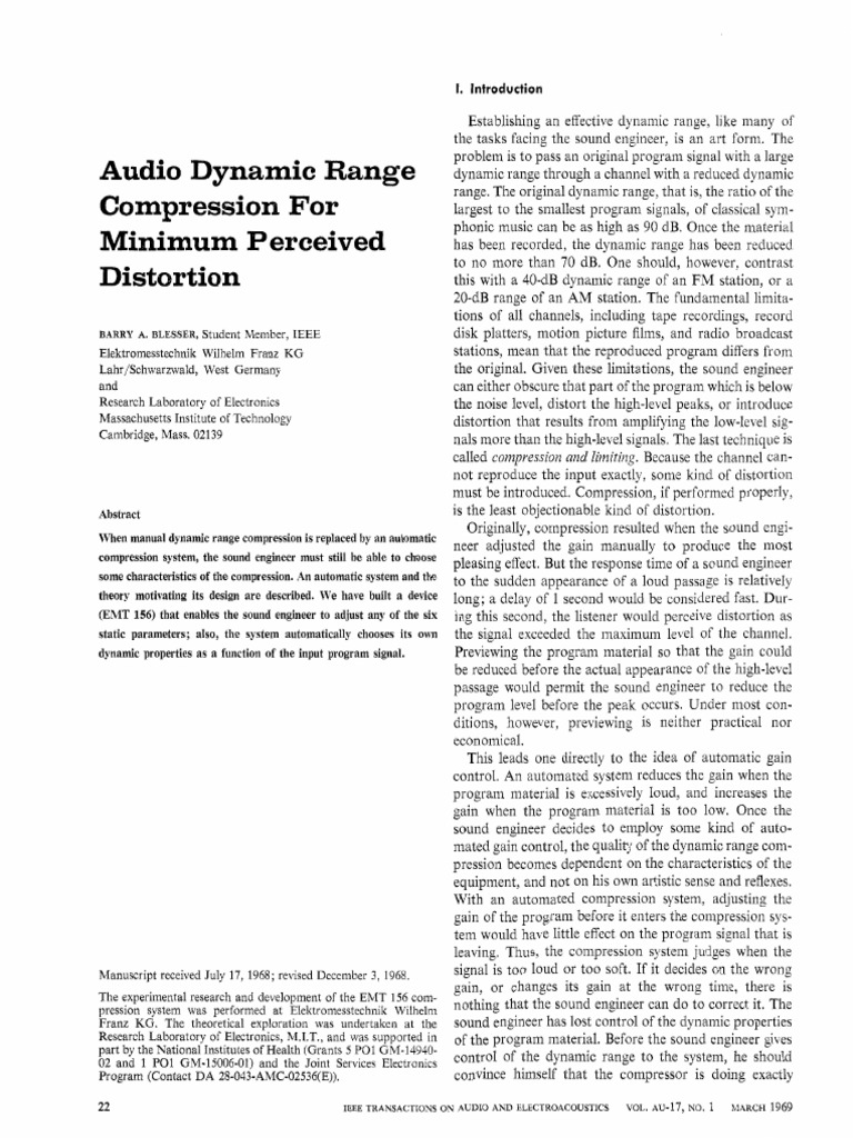 Audio Dynamic Range Compression For Minimum Perceived Distortion | PDF | Signal To Noise Ratio ...