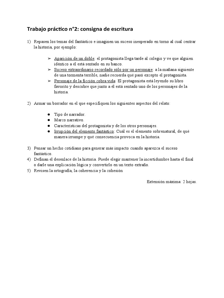 Trabajo Práctico N° 2 - Consigna de Escritura | PDF