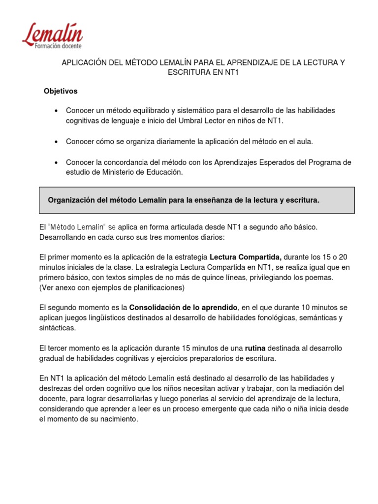 Aplicación Del Método en NT-1 | PDF | Aprendiendo a leer | Aprendizaje