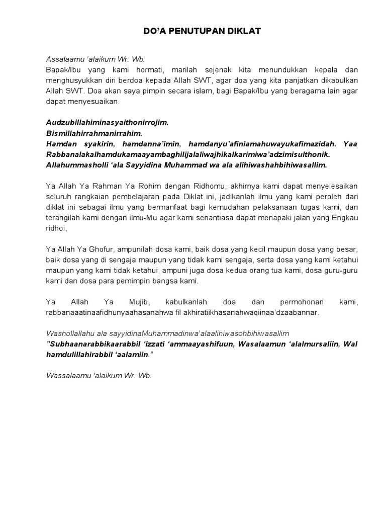 DOA PENUTUPAN TS - Non Corona | PDF