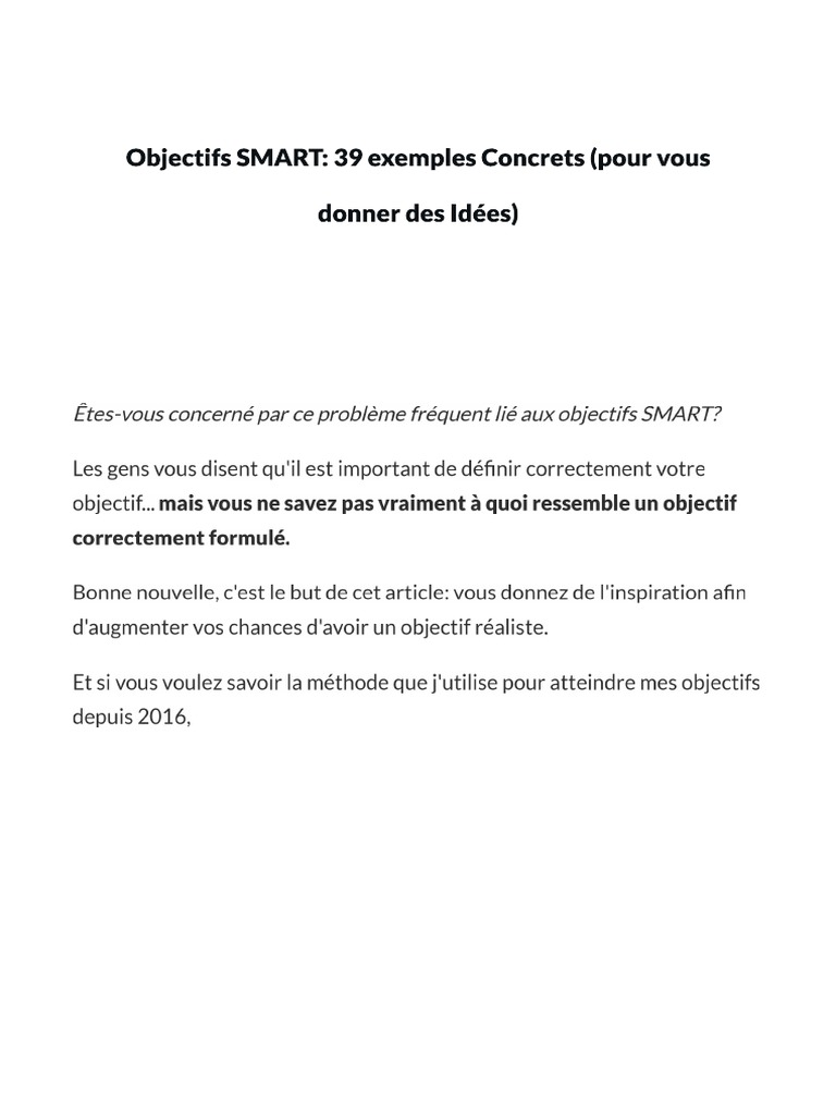 Objectifs SMART - 39 Exemples Concrets | PDF