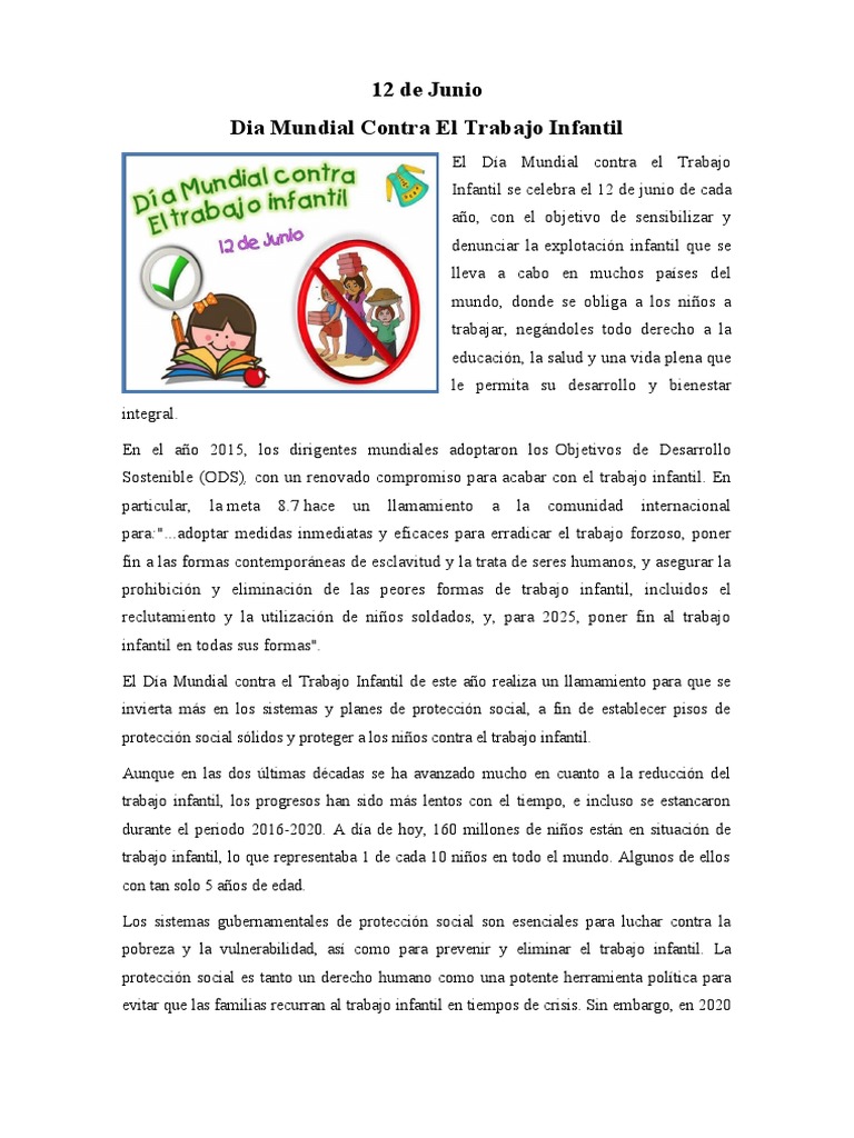 12 de Junio dia internacinal contra el trabajo infantil | PDF | Trabajo ...