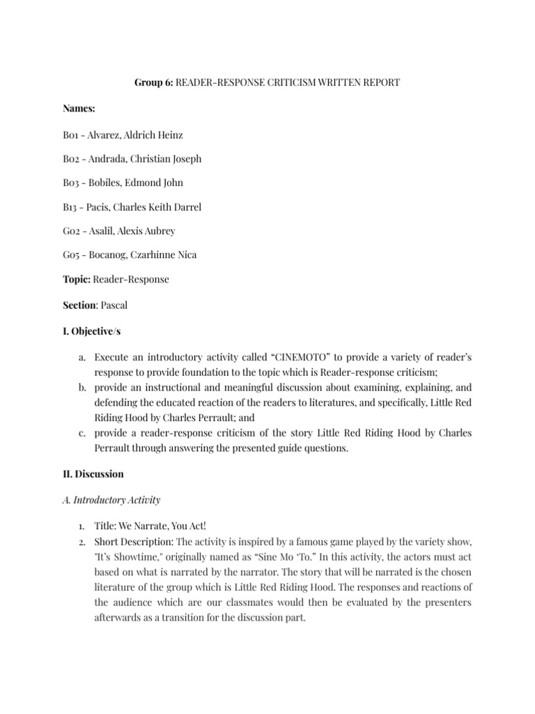 Reader-Response Criticism - Written Report | PDF | Little Red Riding ...