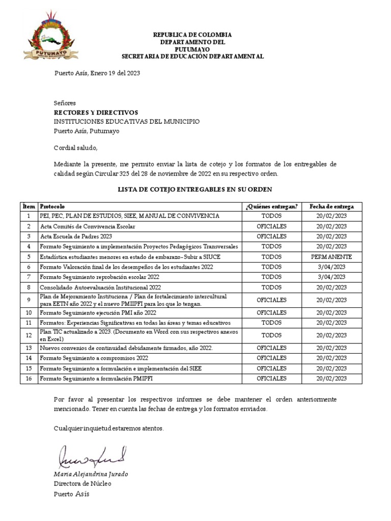 Oficio Entregables | PDF