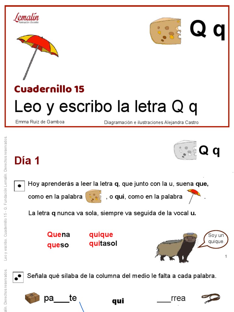 Actividades de lectoescritura con la letra Q | PDF
