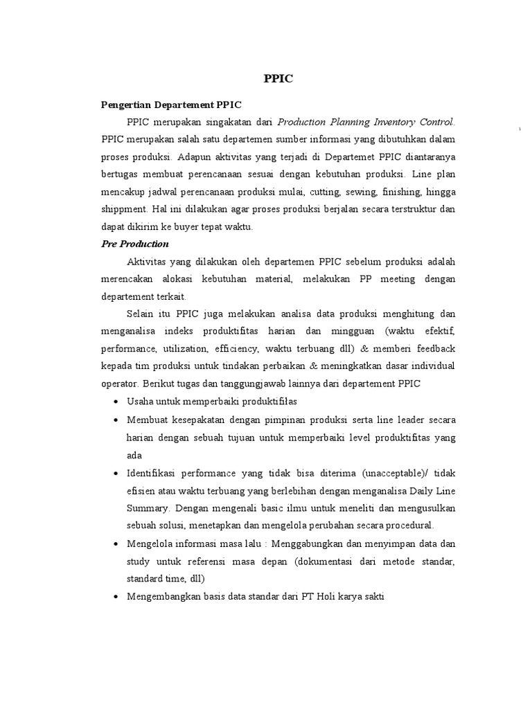 Tugas dan Fungsi Departemen PPIC | PDF | Bisnis