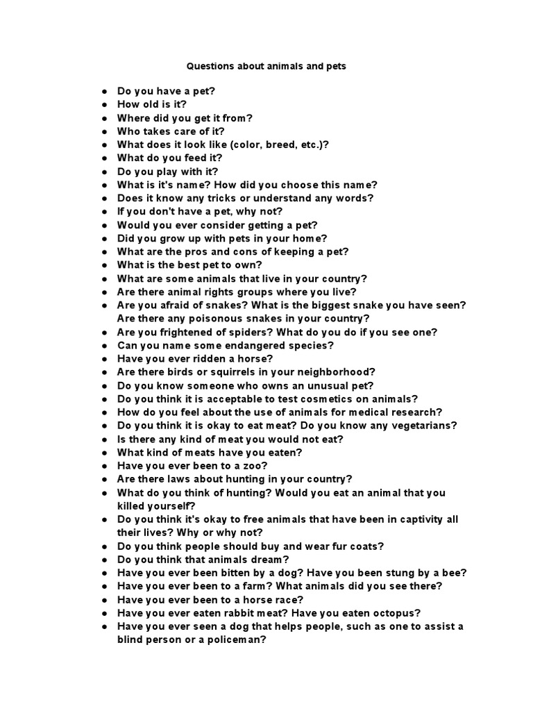 Questions About Animals and Pets | PDF | Pet | Dogs