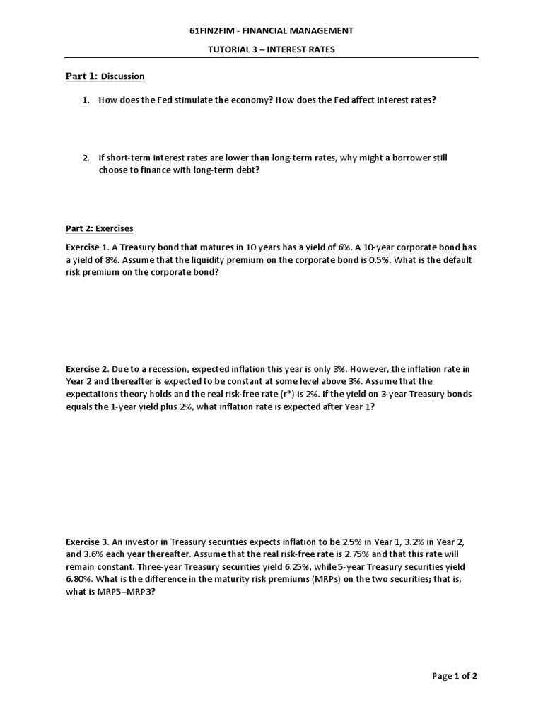 2023 - Tutorial 3 - Interest Rates | PDF | Business | Finance & Money ...