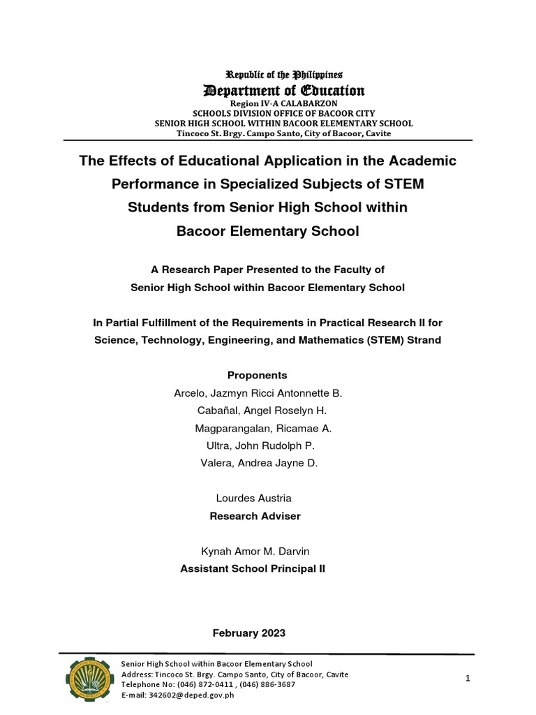 The Effects of Educational Application in The Academic Performance of STEM Students From SHS ...
