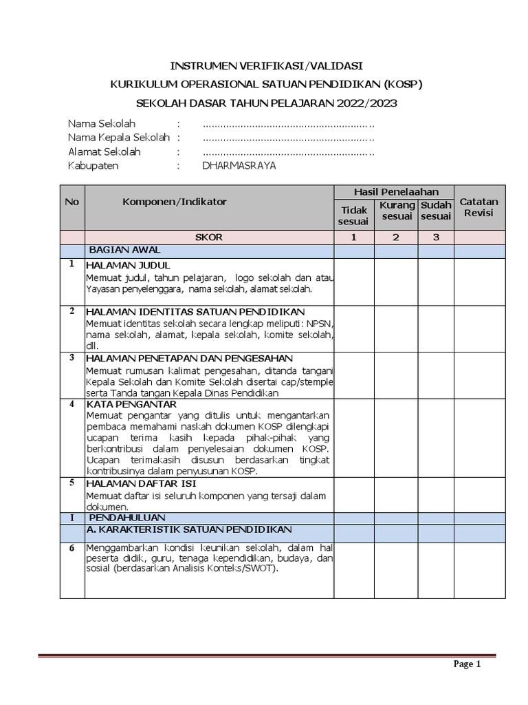 Contoh Instrumen Verifikasi | PDF