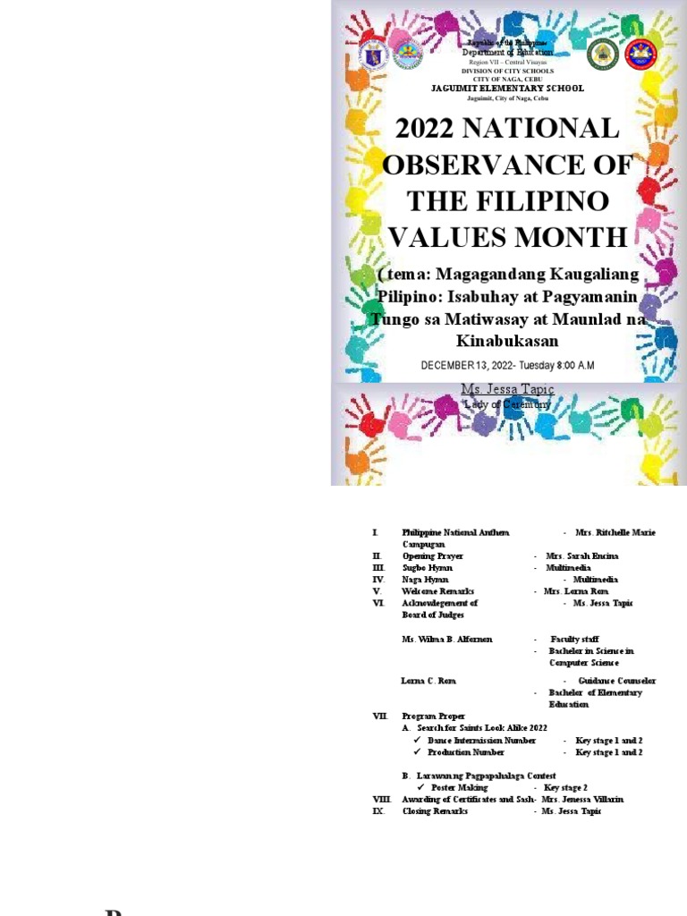 2022 NATIONAL OBSERVANCE OF THE FILIPINO VALUES MONTH | PDF